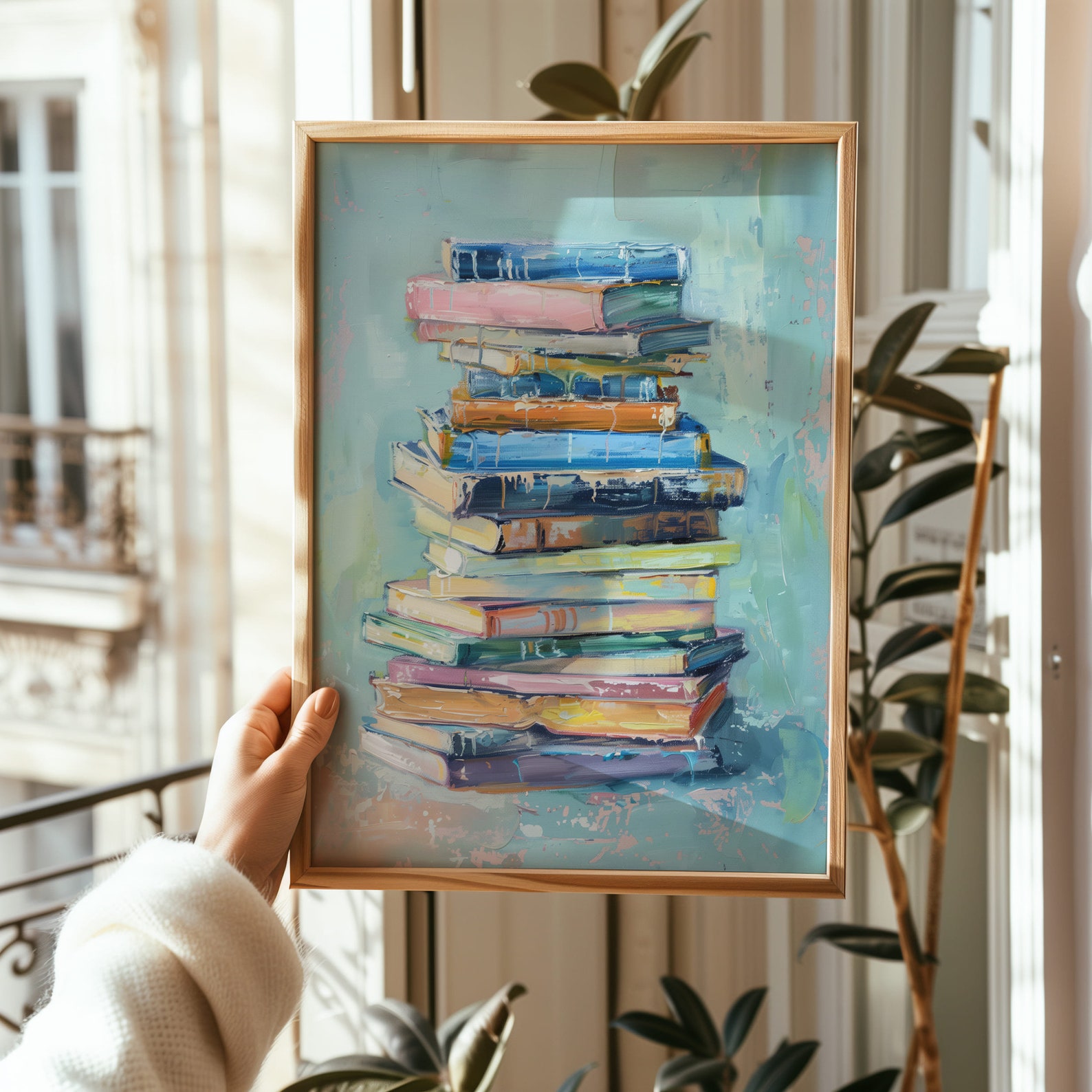Book Lover Digital Art Print | Colorful Bookshelf Wall Art | Modern ...