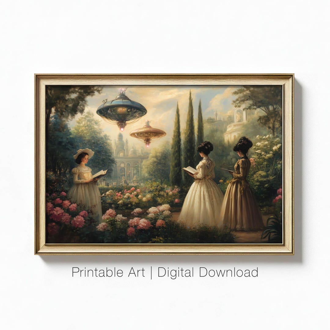 Victorian Fantasy Wall Art, Vintage Garden Print, Whimsical Floral ...