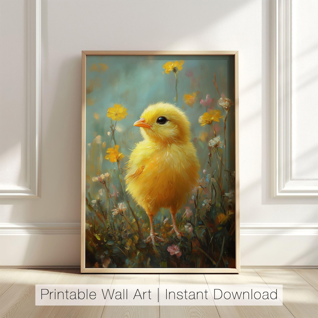 Yellow Chick Wall Art, Cute Farmhouse Decor, Spring Animal Print ...