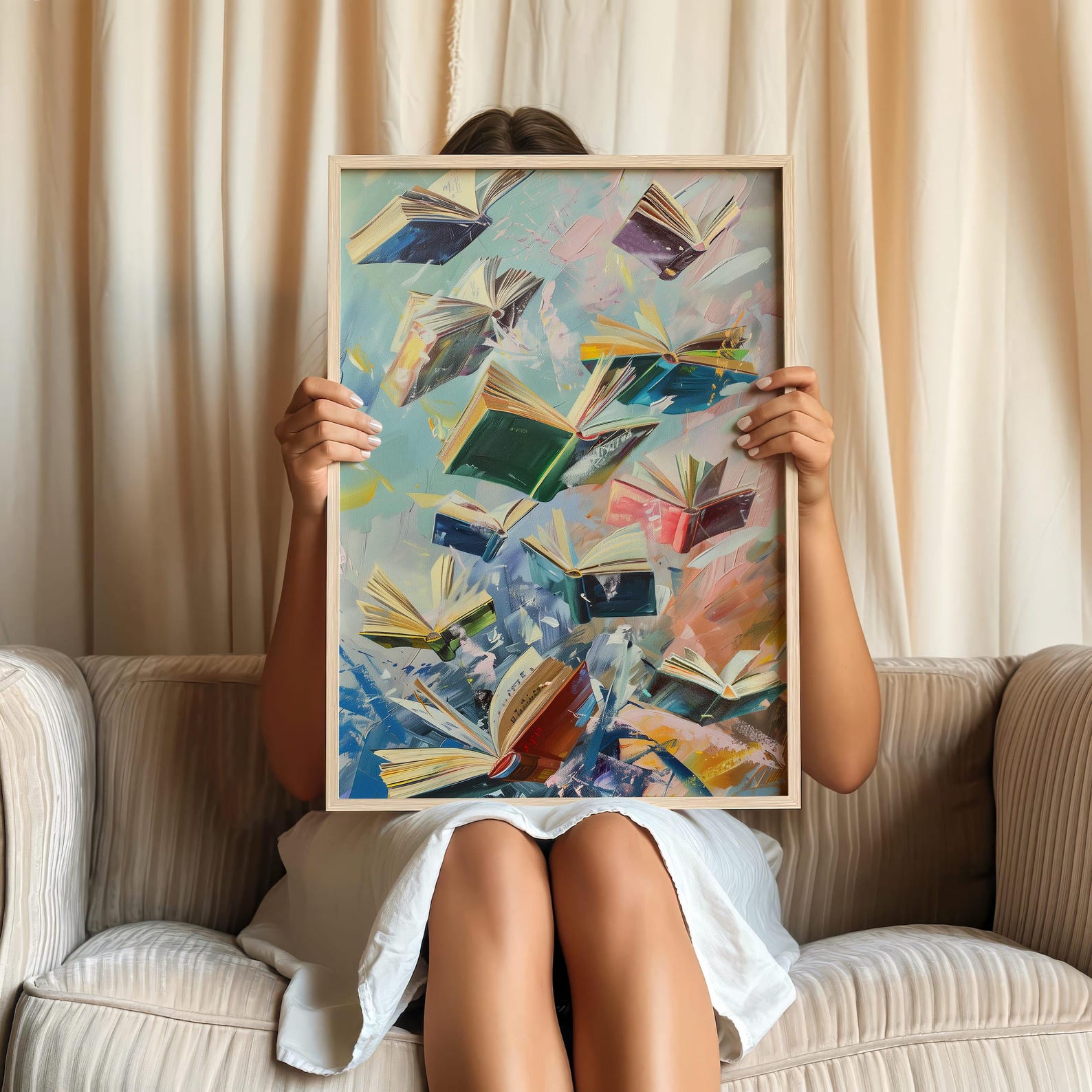 Flying Books Art Print | Colorful Digital Wall Art | Abstract Book ...