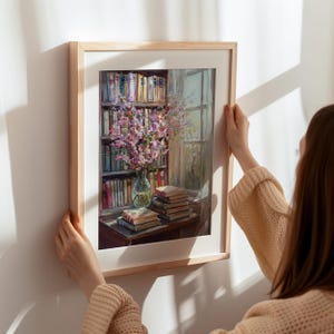 Vintage Floral Library Art Print | Cozy Book Lover's Decor | Vintage ...