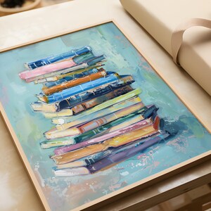 Book Lover Digital Art Print | Colorful Bookshelf Wall Art | Modern ...