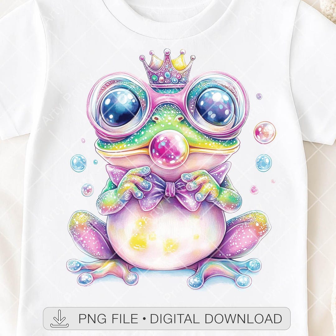 Cute Rainbow Bubble Frog PNG, Funny Animal Design, DTF and Sublimation ...