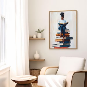 Black Woman Reading Book Art Print | Book Lover Print | African ...