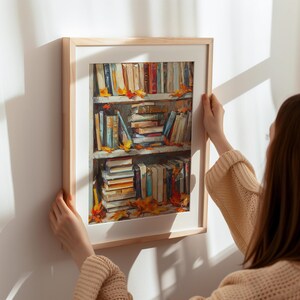 Autumn Bookshelf Art Print | Cozy Fall Library Decor | Vintage Book ...