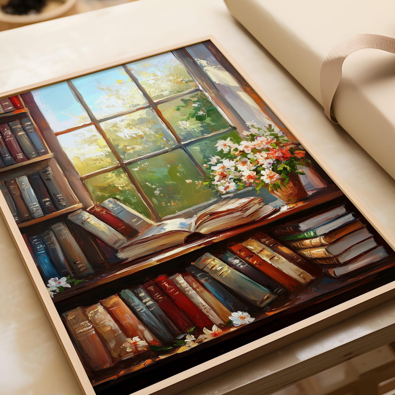 Cozy Vintage Library Art Print | Book Lover Wall Decor | Floral ...