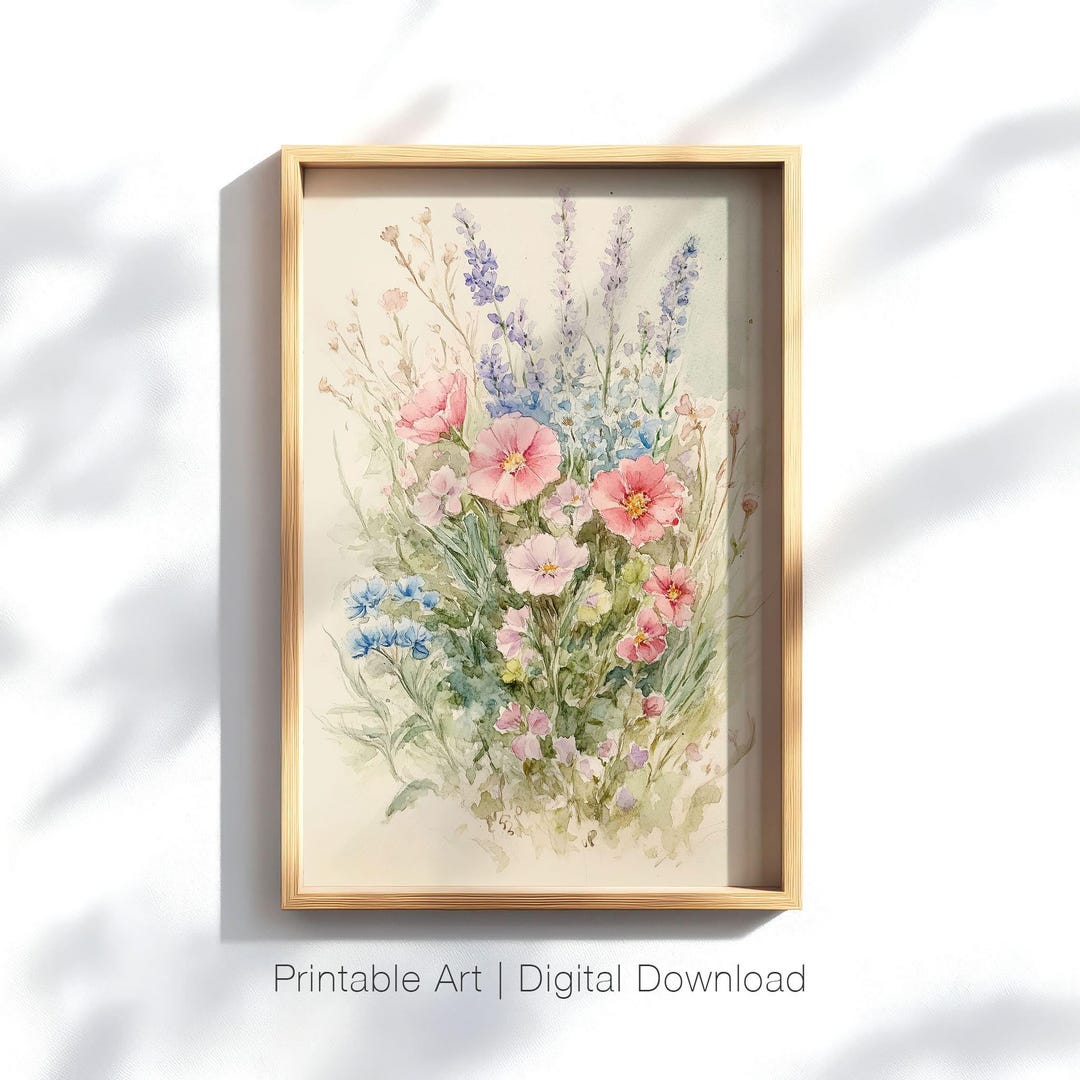 Vintage Watercolor Wildflowers Art, Floral Printable Wall Decor ...