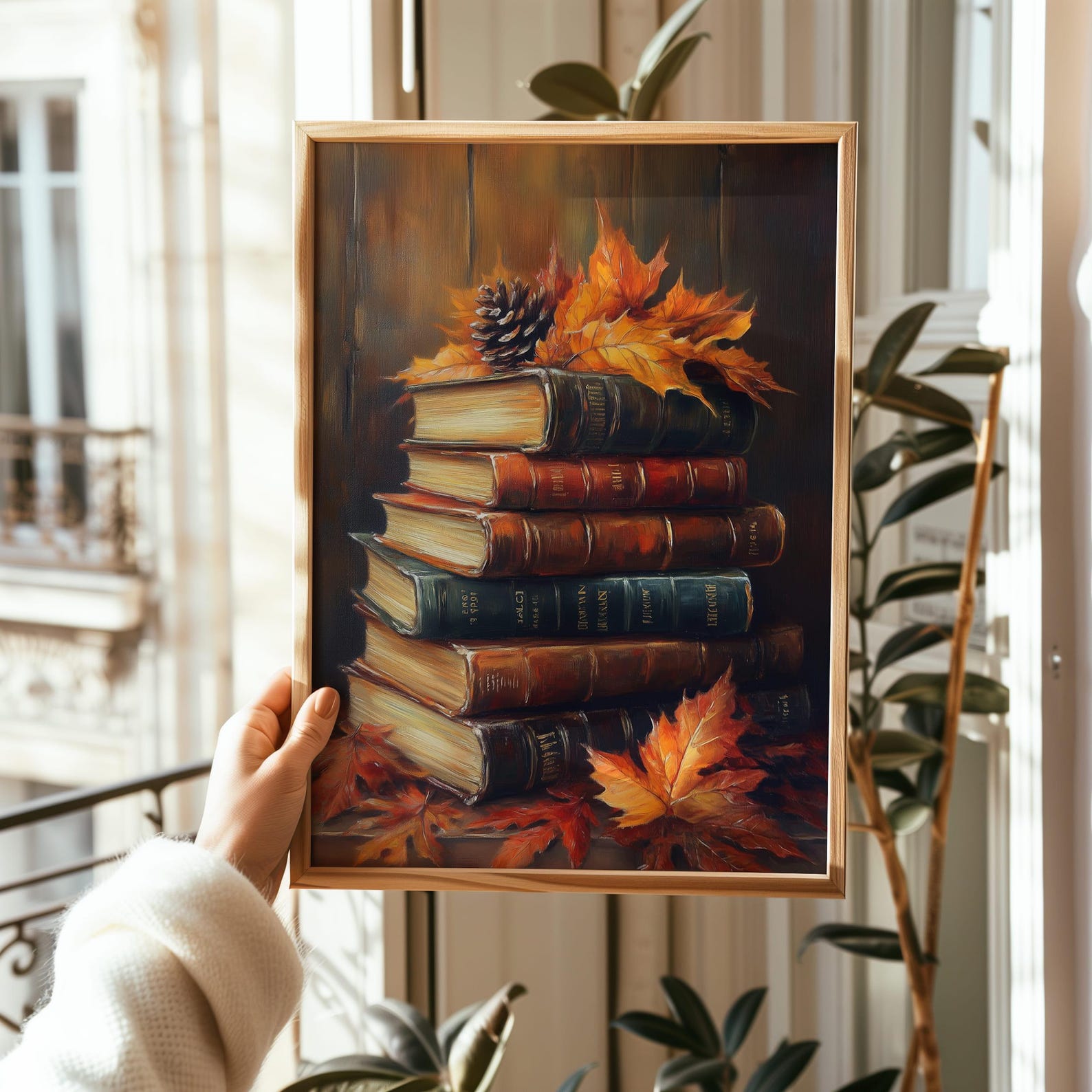 Vintage Autumn Book Stack Art Print | Cozy Fall Reading Nook Decor ...