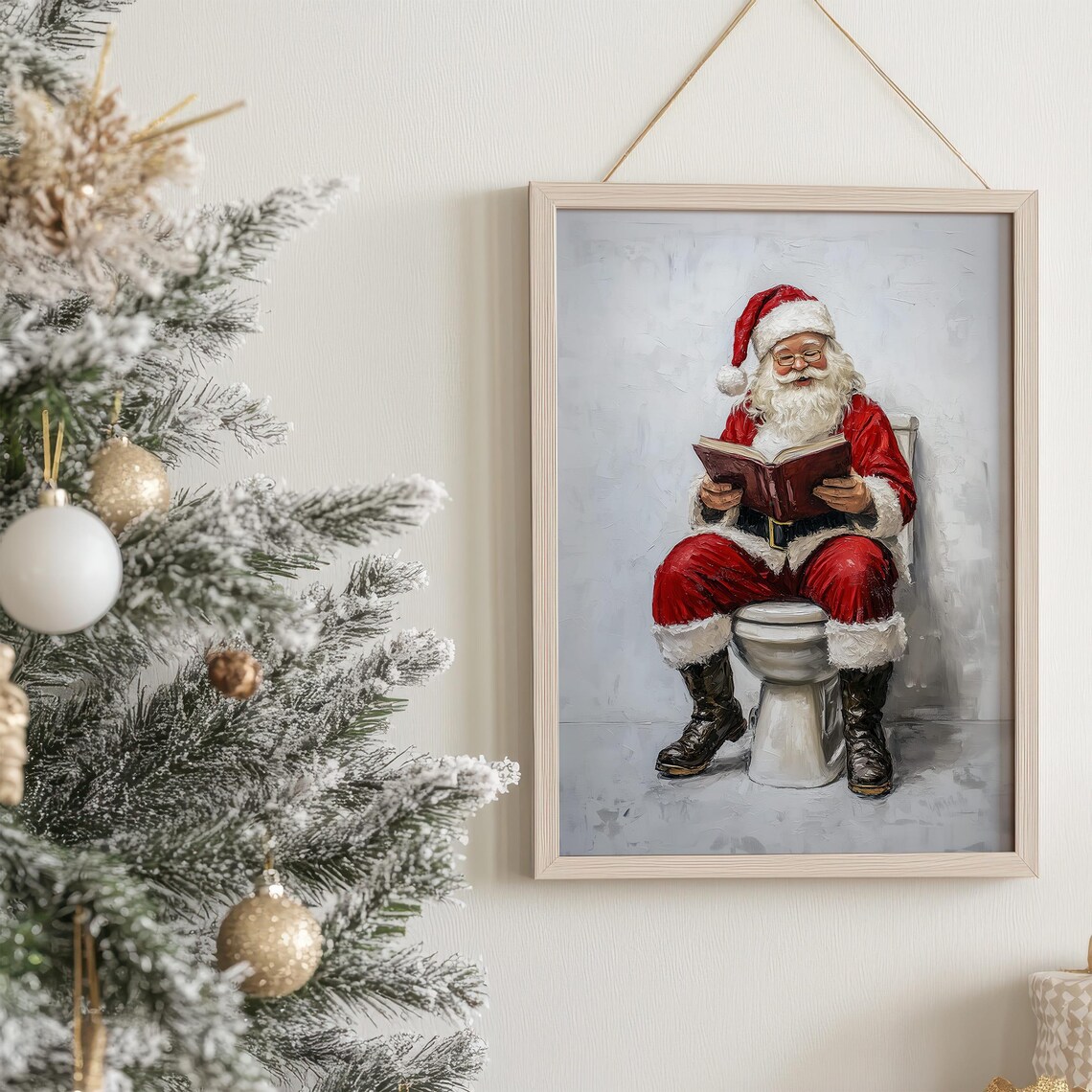 Funny Santa Bathroom Art, Humorous Christmas Printable, Santa Claus ...