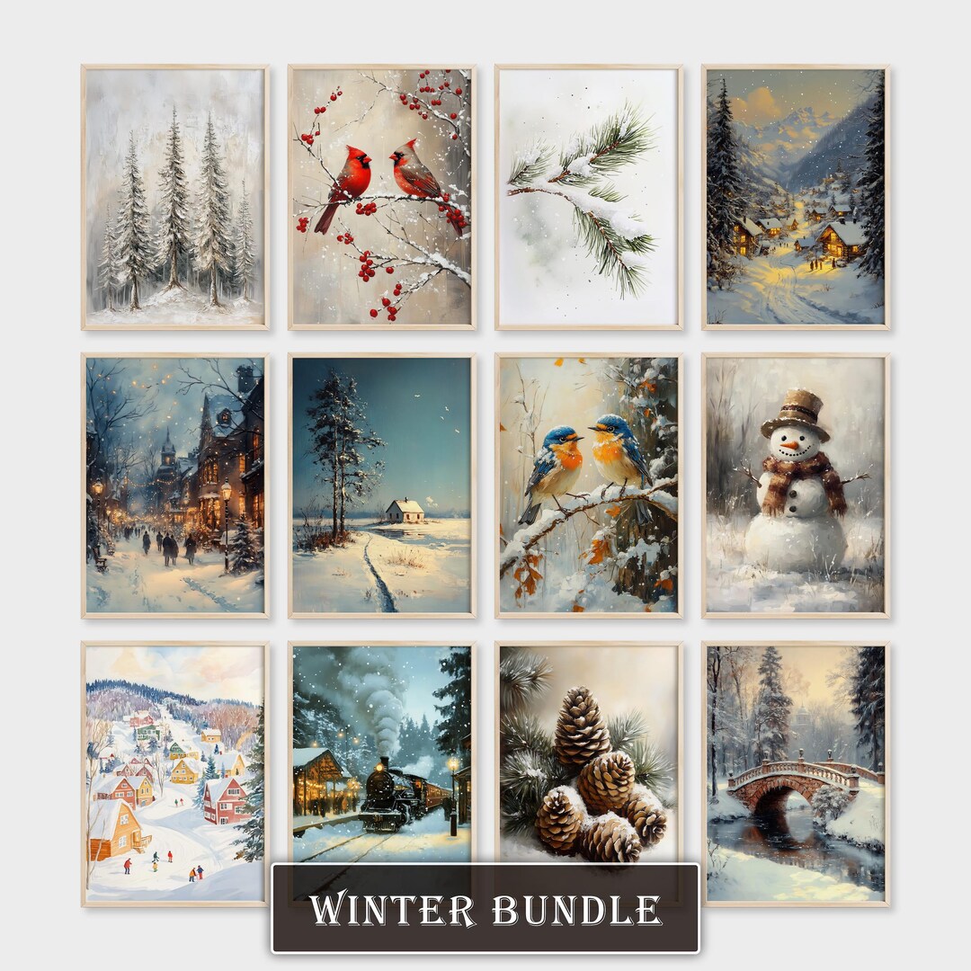 Winter Bundle Wall Art, Winter Landscape Prints, Snowy Scene Art ...