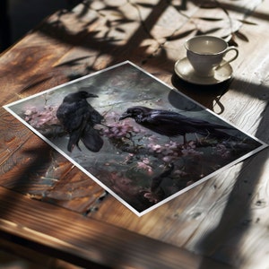 Victorian Gothic Raven Art Print | Dark Floral Art | Two Ravens on ...