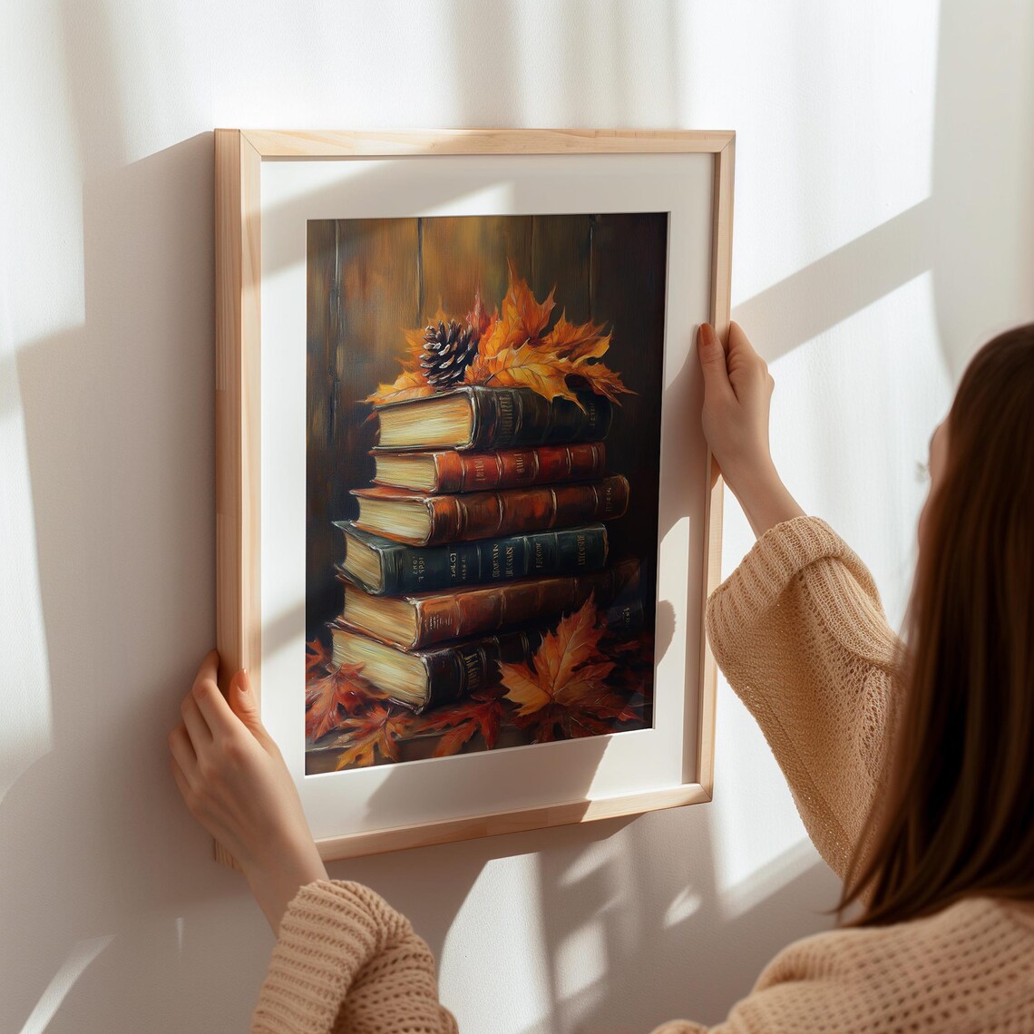 Vintage Autumn Book Stack Art Print | Cozy Fall Reading Nook Decor ...