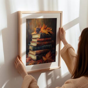 Vintage Autumn Book Stack Art Print Cozy Fall Reading Nook Decor Book ...
