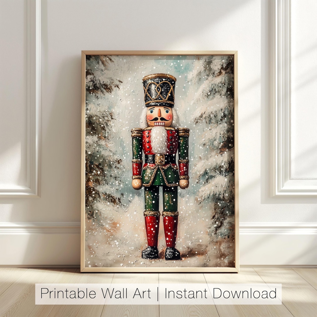 Nutcracker Christmas Art Print, Vintage Holiday Decor, Winter Printable ...