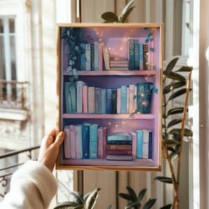 Cozy Book Shelf Art Print | Pastel Library Decor | Book Lover's Wall ...
