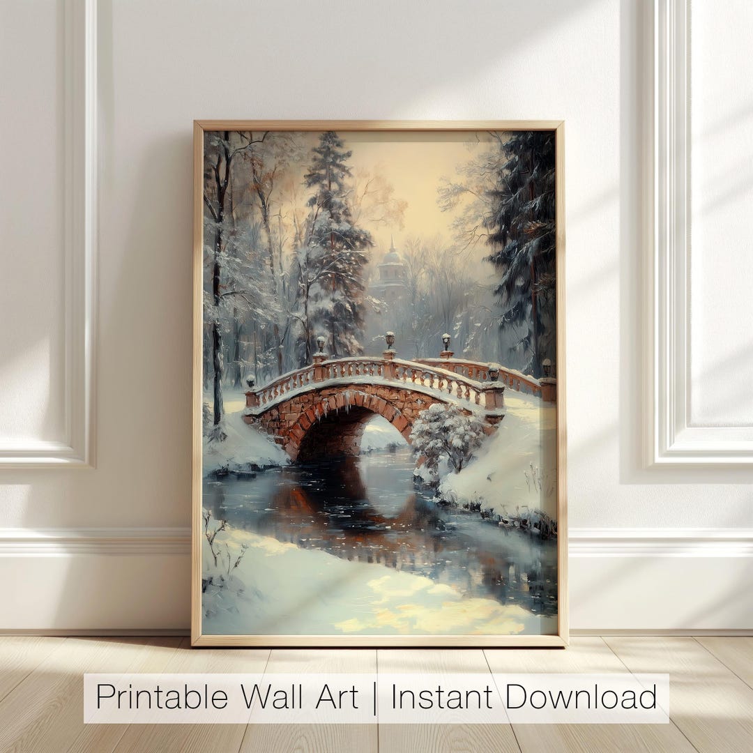 Vintage Winter Print, Rustic Winter Scene, Snowy Landscape Art, Winter ...