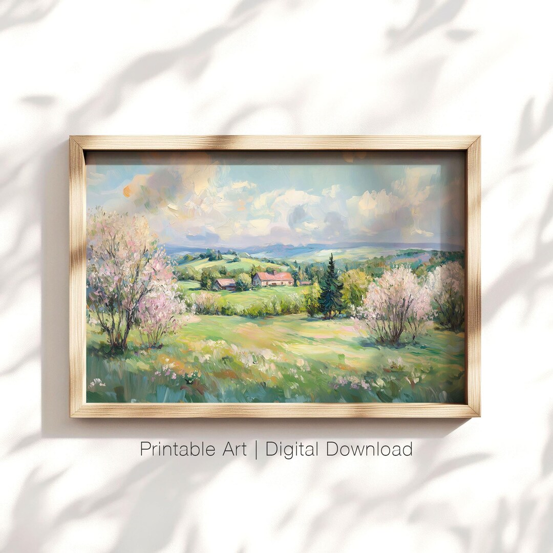 Spring Countryside Landscape Art, Farmhouse Decor Wall Print, Rustic ...