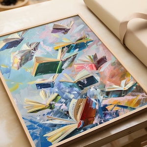 Flying Books Art Print | Colorful Digital Wall Art | Abstract Book ...
