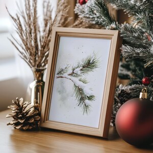 Snowy Pine Branch Winter Wall Art, Minimalist Christmas Printable ...