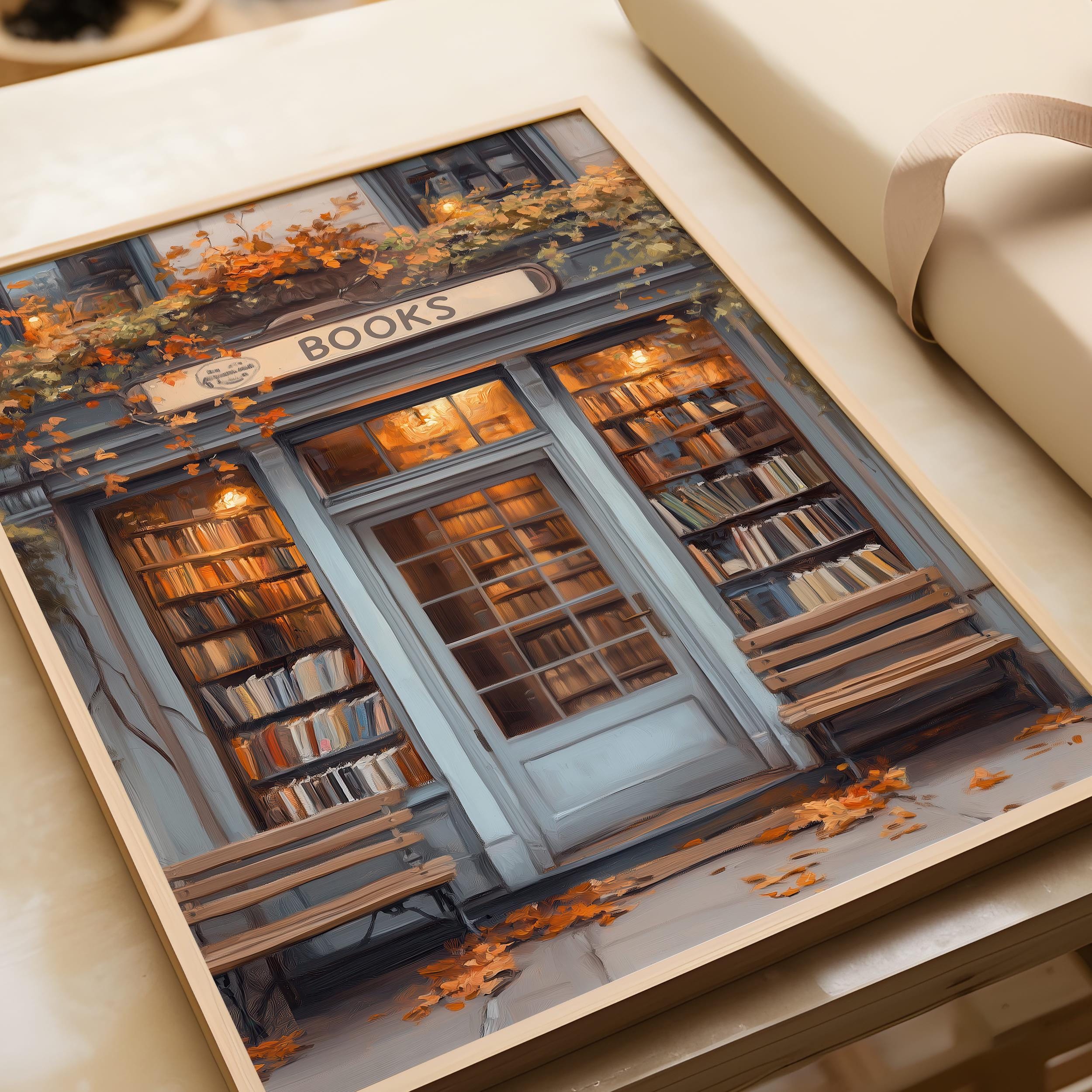 Autumn Bookshop Art Print | Cozy Fall Bookstore Wall Decor | Book Lover ...