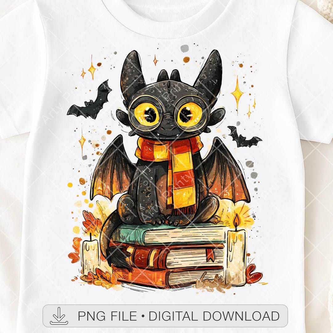 Cute Dragon Book Lover PNG, Fall Halloween Sublimation, Wizard Dragon ...