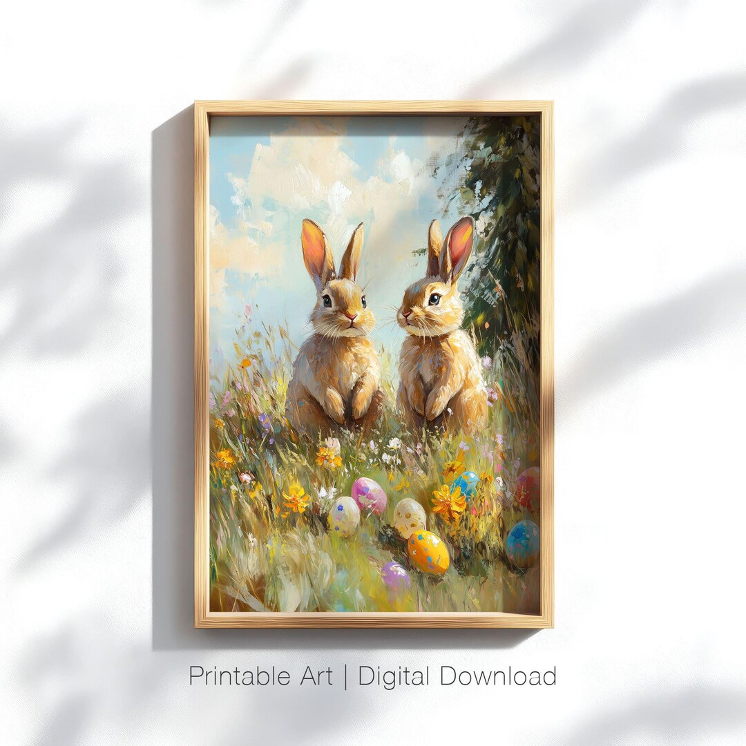 Easter Bunny Wall Art, Spring Animal Printable, Rustic Easter Decor ...