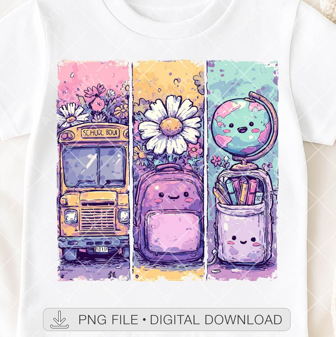 Back to School PNG Sublimation, Cute School Bus Backpack Globe Png ...