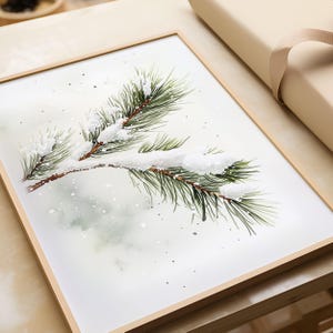 Snowy Pine Branch Winter Wall Art, Minimalist Christmas Printable ...