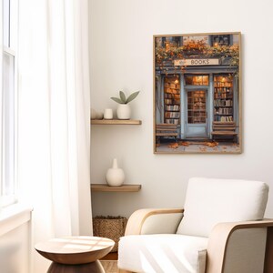Autumn Bookshop Art Print | Cozy Fall Bookstore Wall Decor | Book Lover ...