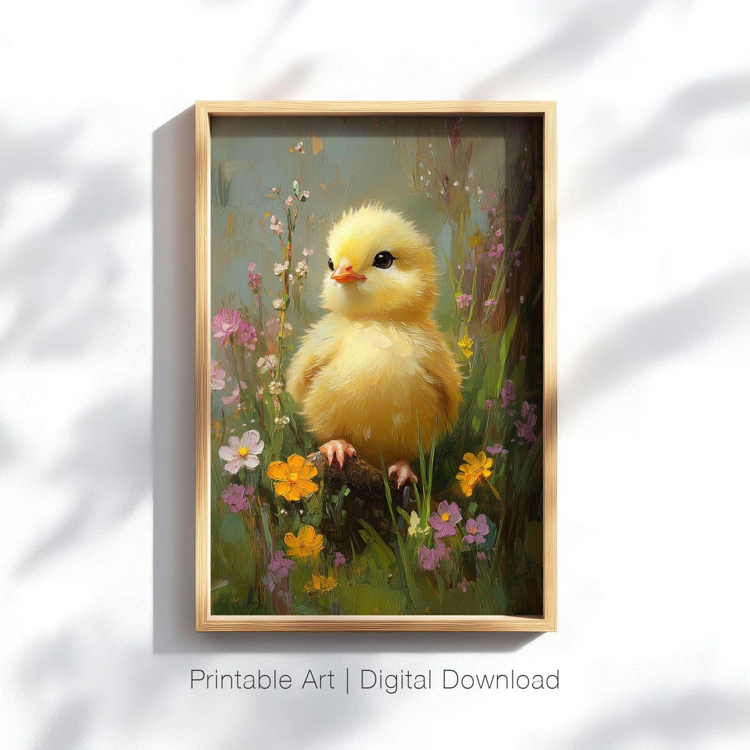 Yellow Chick Wall Art, Spring Animal Printable, Easter Nursery Decor ...