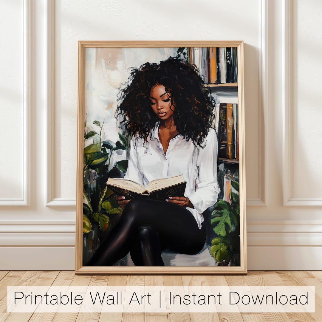 Black Woman Reading Art, Bookish Wall Art, Black Girl Book Lover Print ...