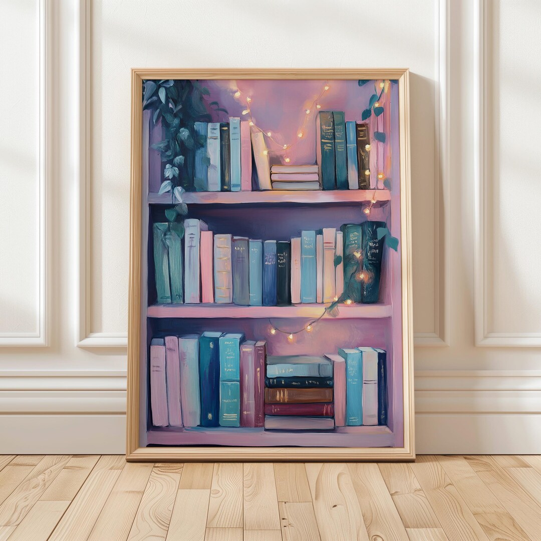 Cozy Book Shelf Art Print | Pastel Library Decor | Book Lover's Wall ...