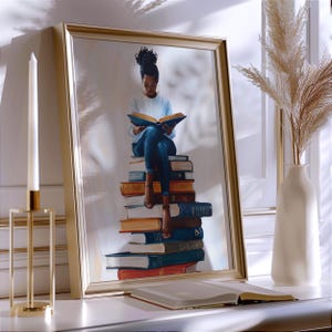 Black Woman Reading Book Art Print | Book Lover Print | African ...