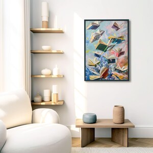 Flying Books Art Print | Colorful Digital Wall Art | Abstract Book ...