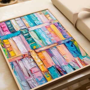 Book Lover's Vibrant Digital Bookshelf Art | Colorful Abstract Book ...