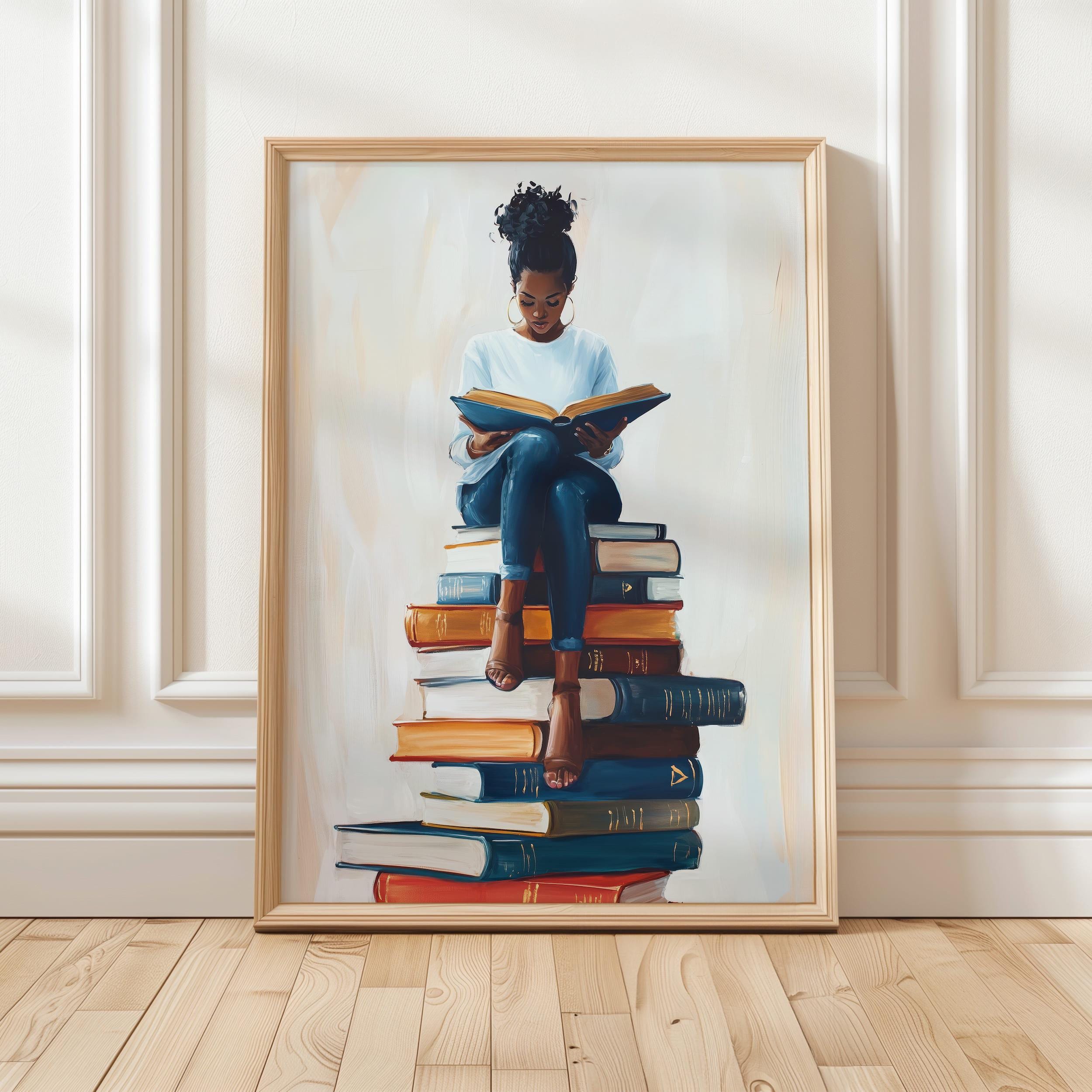 Black Woman Reading Book Art Print | Book Lover Print | African ...
