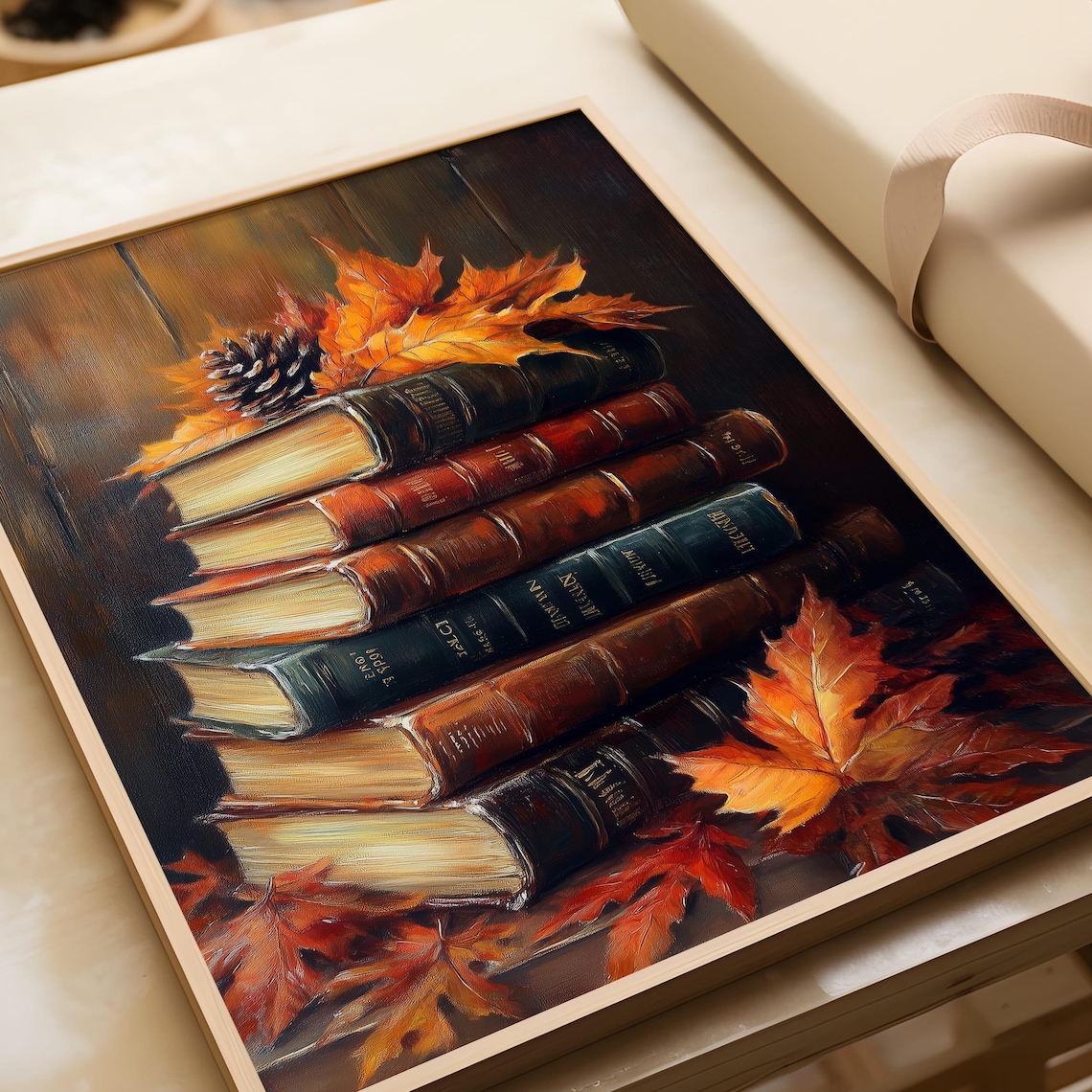Vintage Autumn Book Stack Art Print | Cozy Fall Reading Nook Decor ...