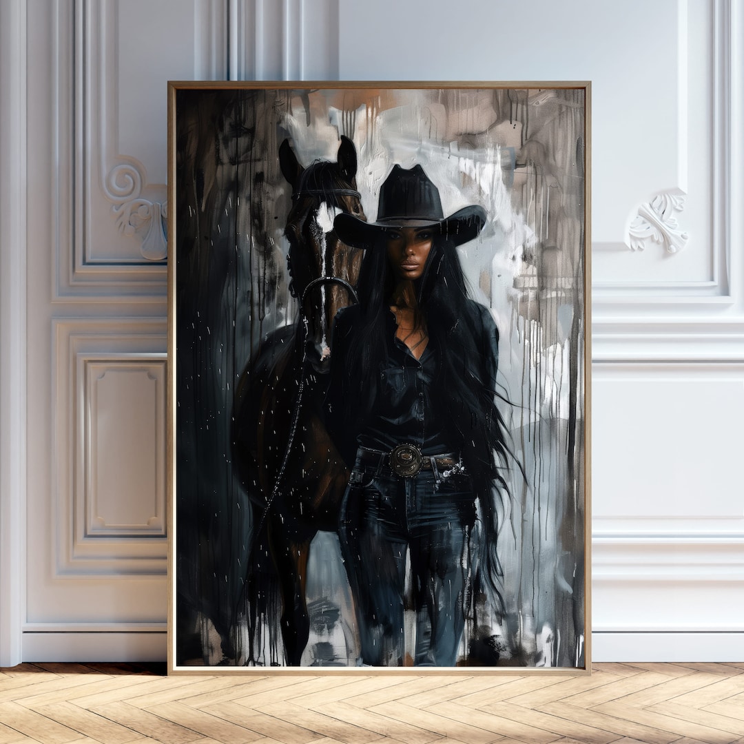 Cowgirl Portrait Digital Art Print | Black Woman Cowboy | Modern ...