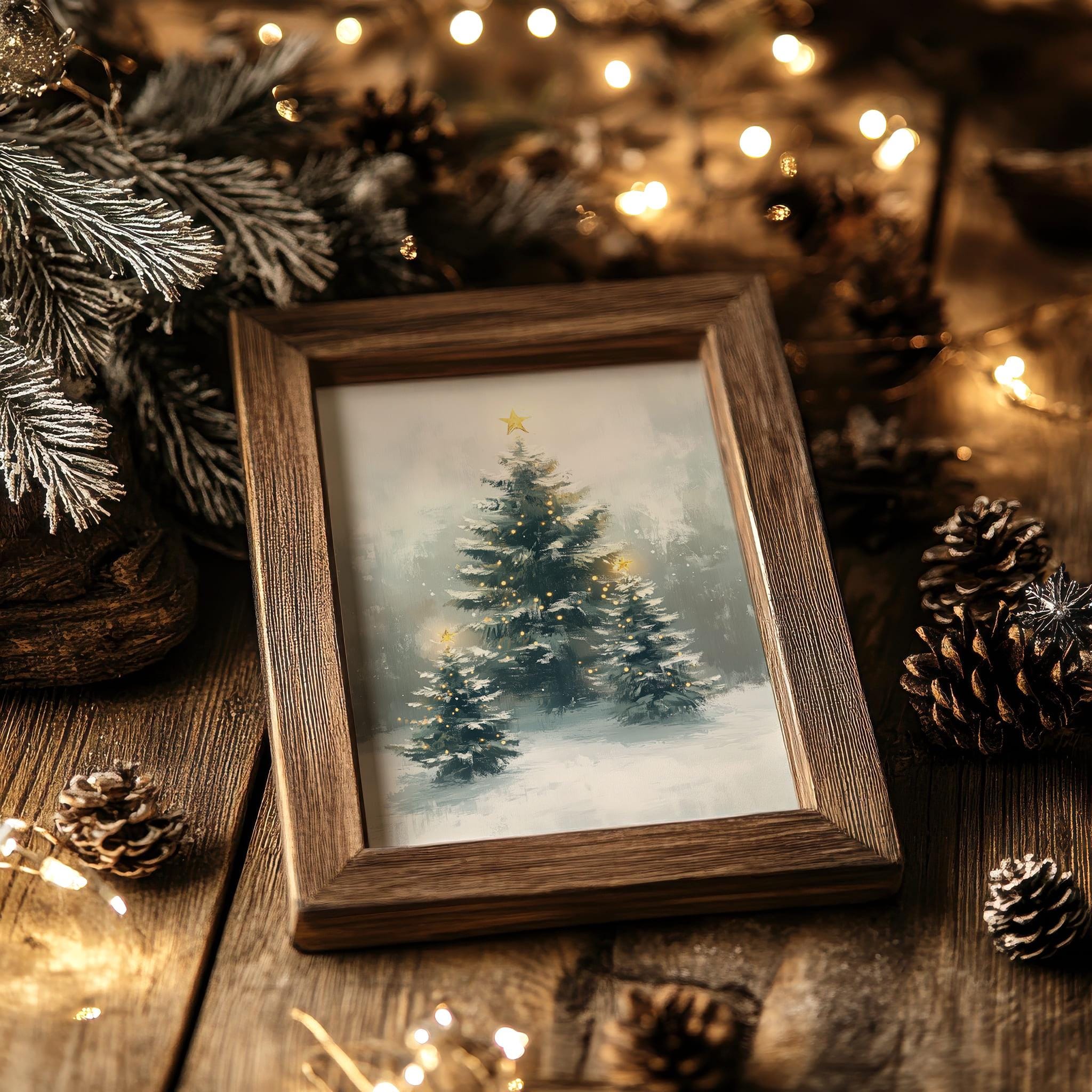 Christmas Tree Print, Winter Holiday Art, Snowy Christmas Decor ...