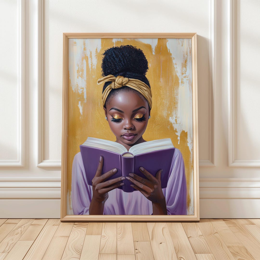 Black Woman Reading Wall Art | African Girl Book Lover Print | Digital ...