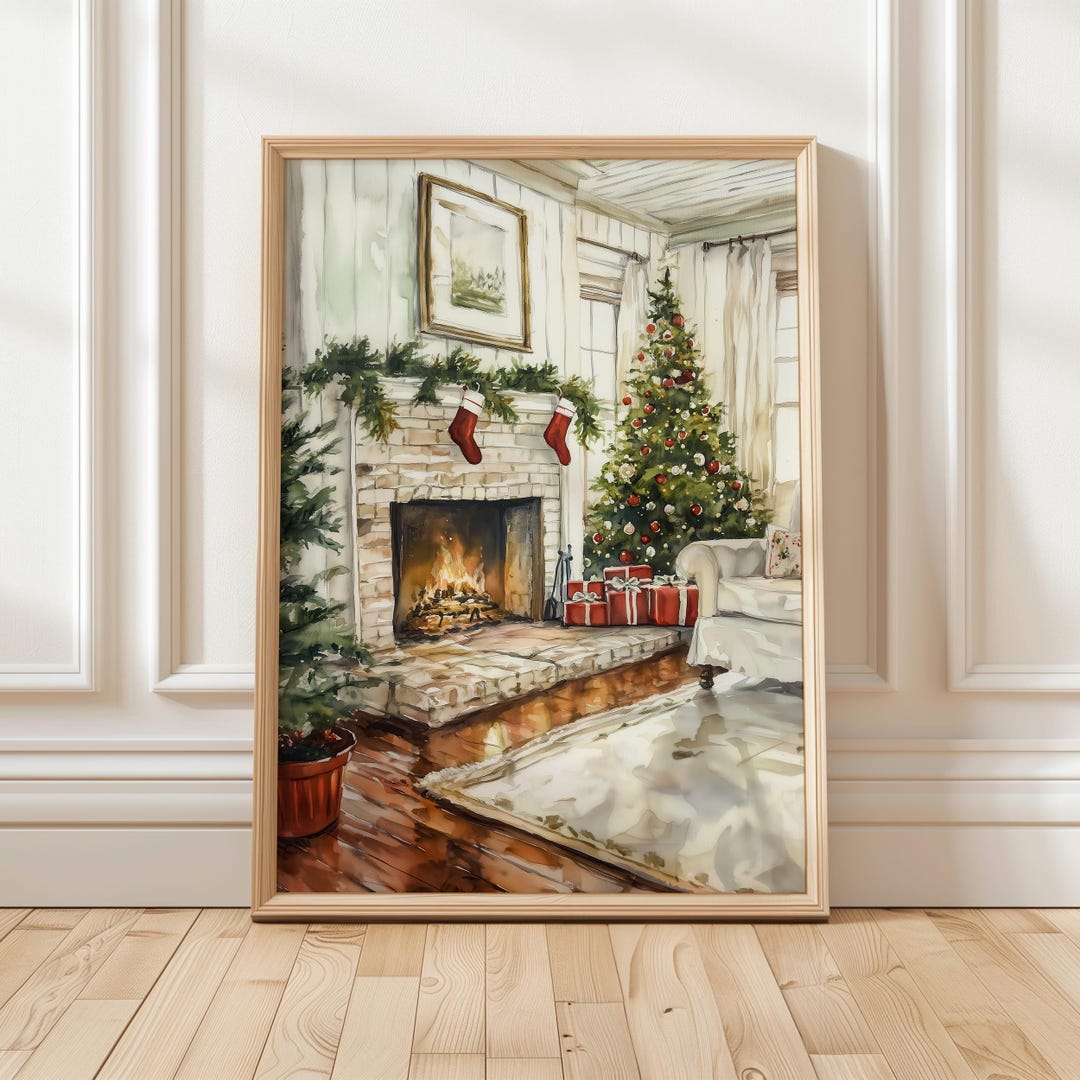 Cozy Christmas Fireplace Art Print | Holiday Home Decor | Christmas ...