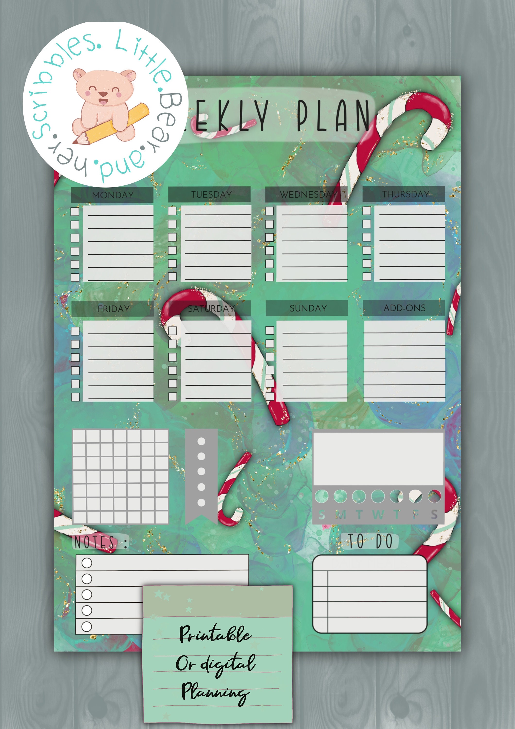 PDF Weekly Planner, Printable and Digital Weekly Planner - Candy Cane ...
