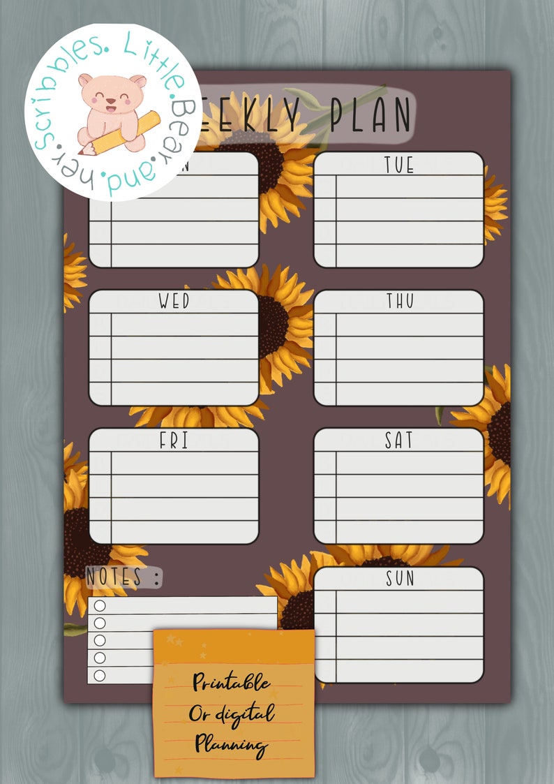 PDF Weekly Planner, Printable and Digital Weekly Planner - Brown ...