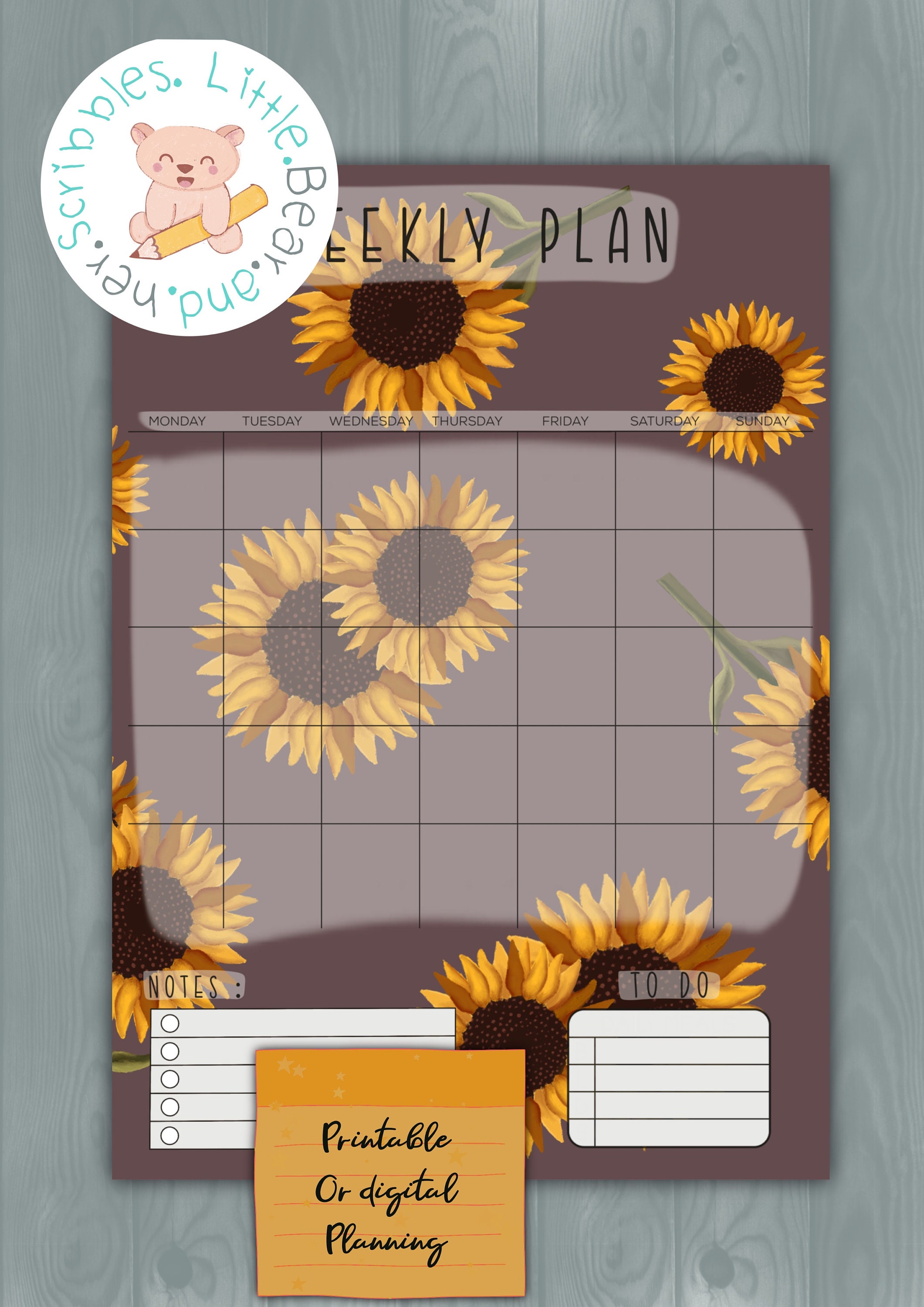 PDF Weekly Planner, Printable and Digital Weekly Planner - Brown ...