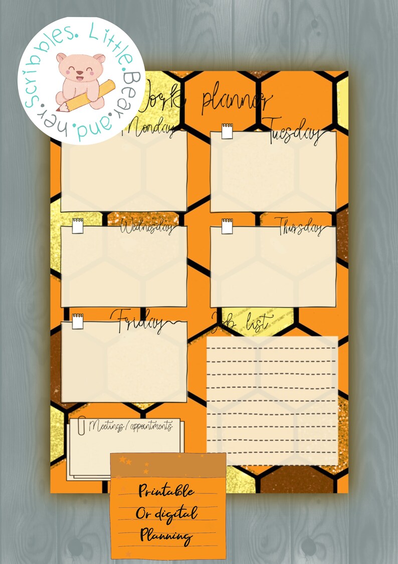 PDF A4 Printable Weekly Work Planner - Honey Bee Printable and Digital ...