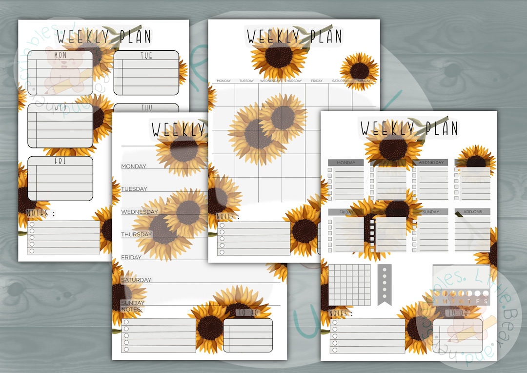 PDF Weekly Planner, Printable and Digital Weekly Planner - Sunflowers ...