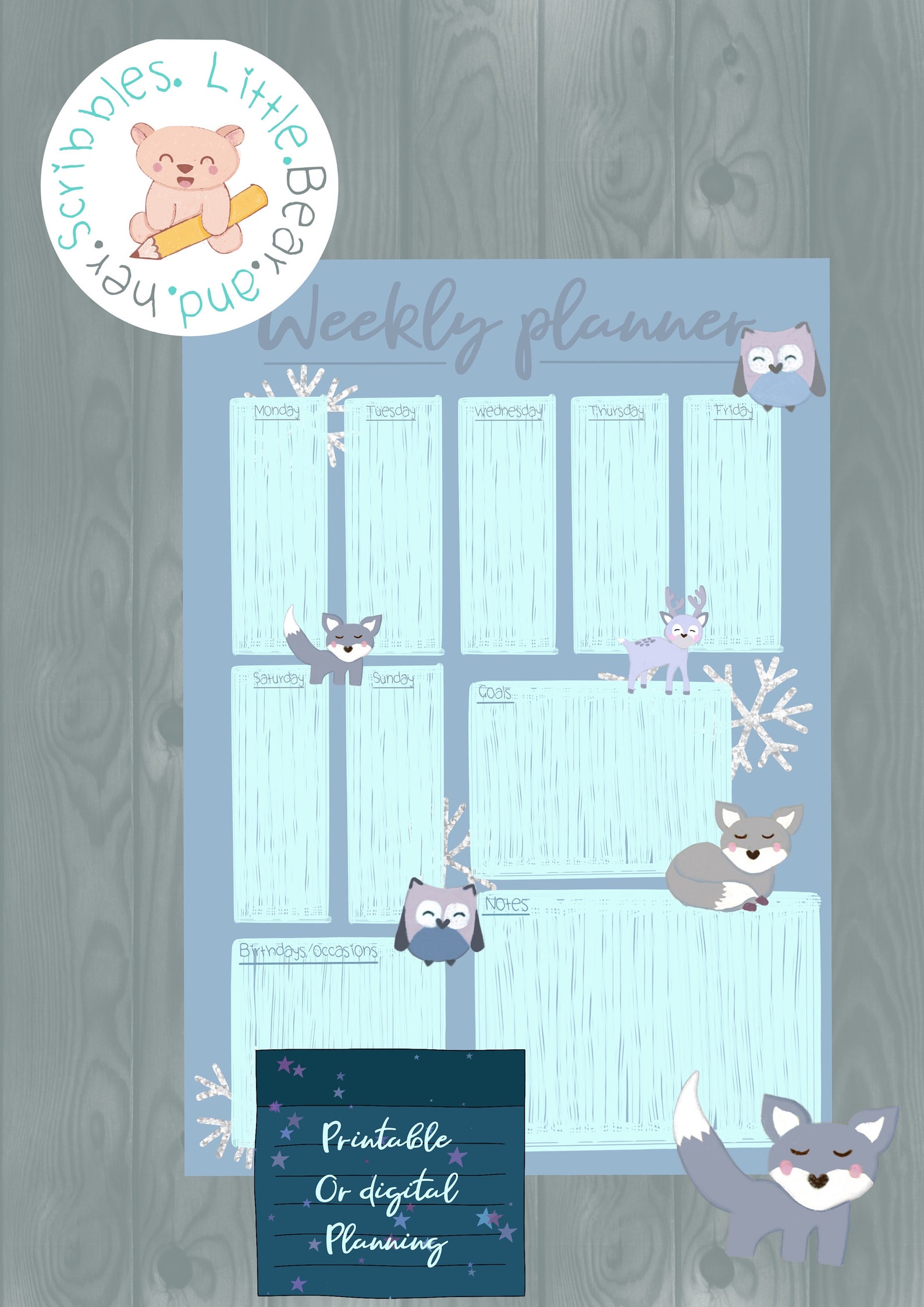 PDF Weekly Planner, Printable and Digital Weekly Planner - Winter Woods ...