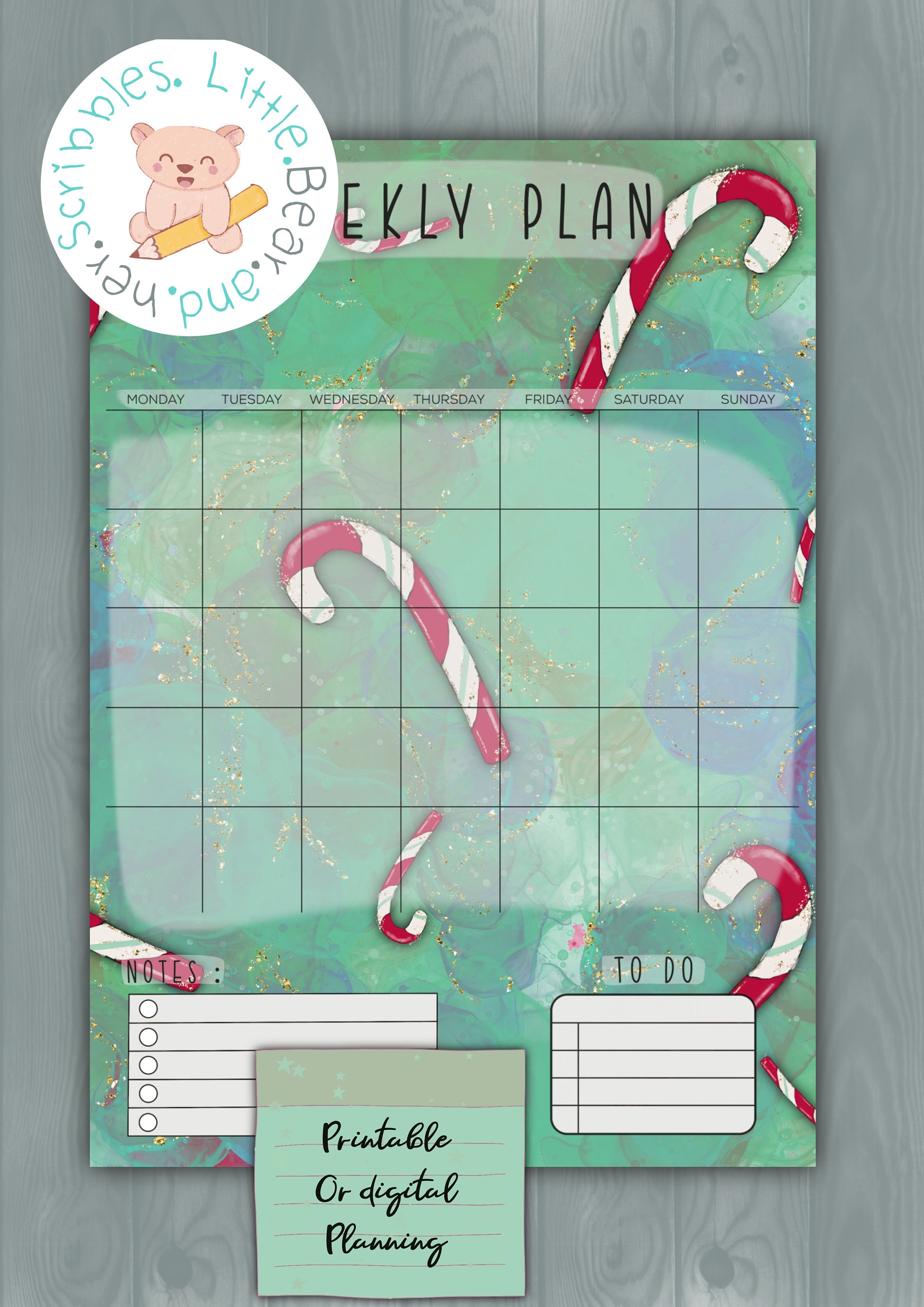 PDF Weekly Planner, Printable and Digital Weekly Planner - Candy Cane ...