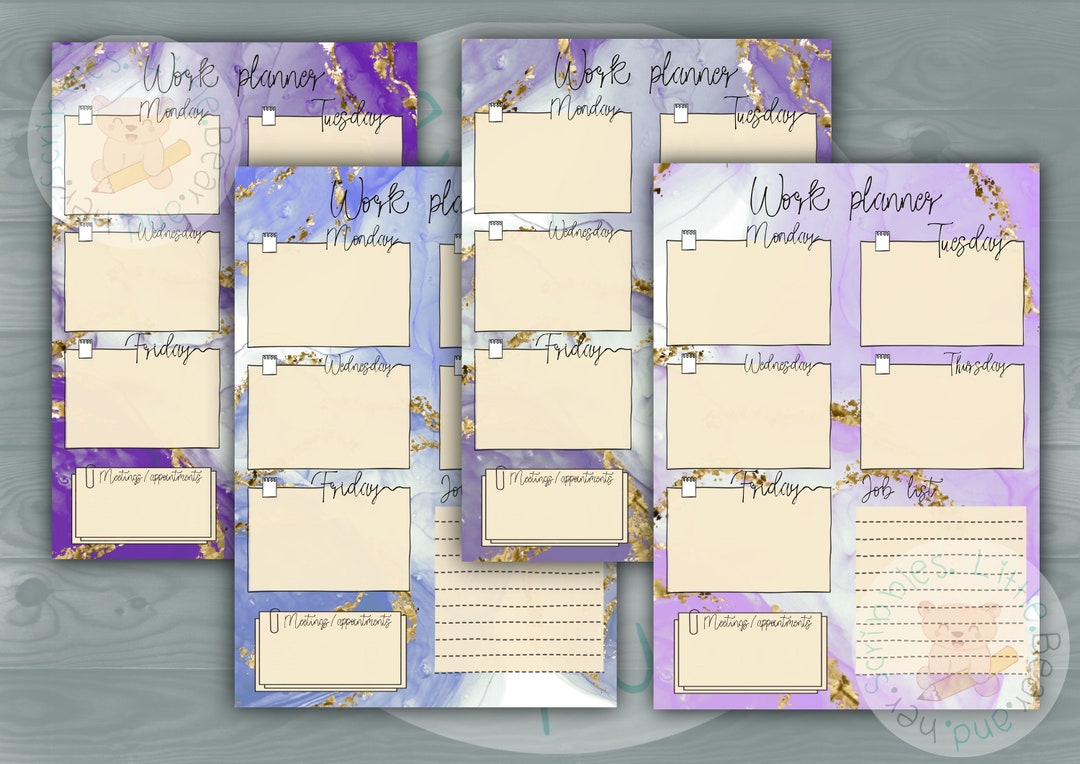 PDF A4 Printable Weekly Work Planner - Purple Agate Printable and ...