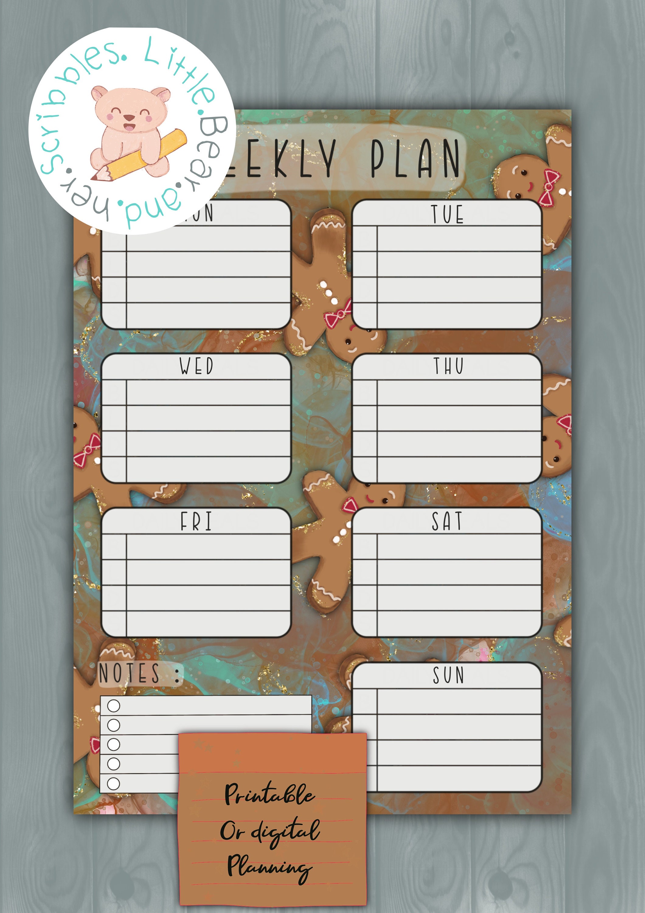 PDF Weekly Planner, Printable and Digital Weekly Planner - Gingerbread ...